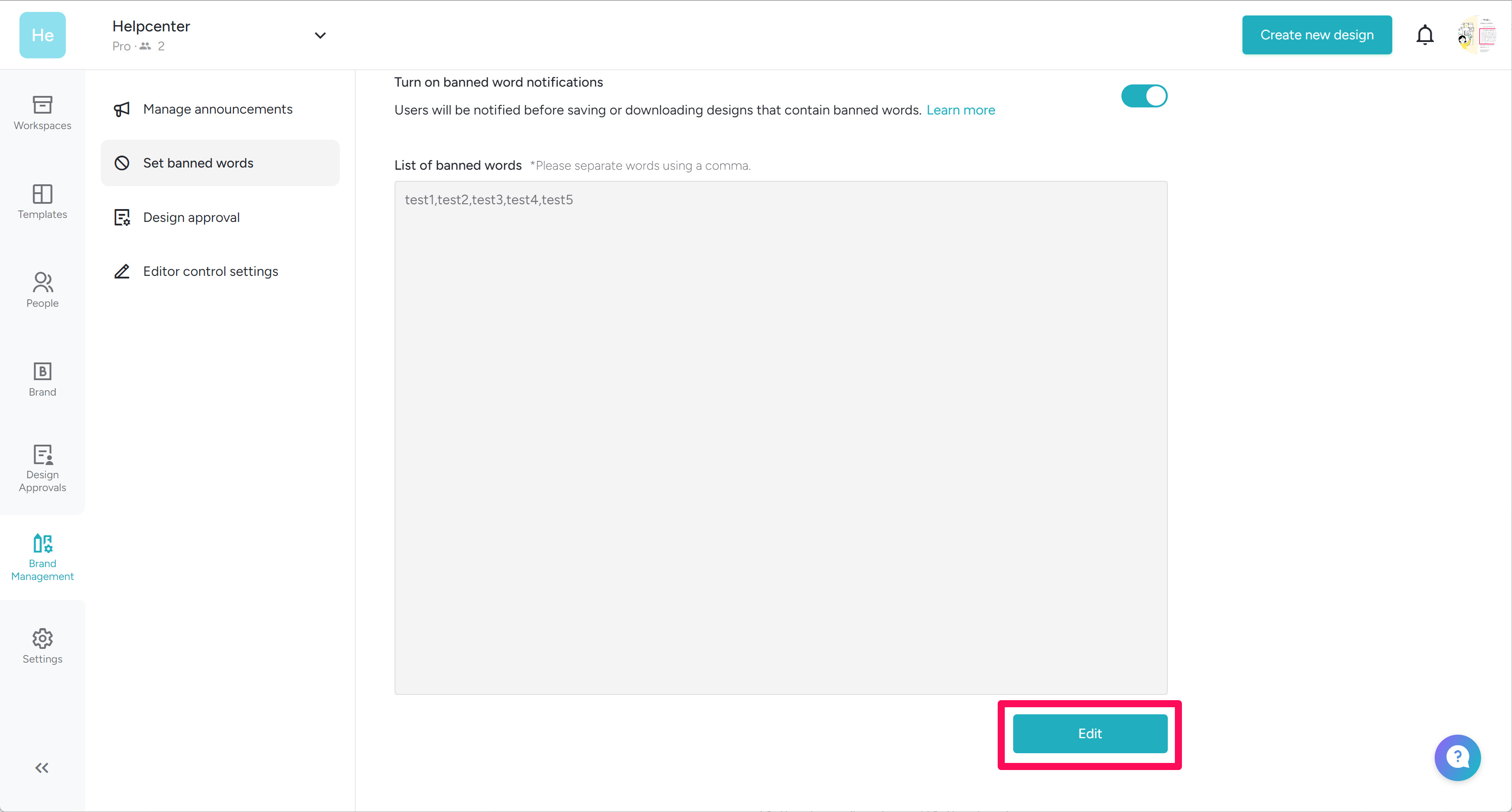 Setting prohibited words – Help center - MiriCanvas