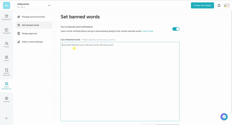 Setting prohibited words – Help center - MiriCanvas